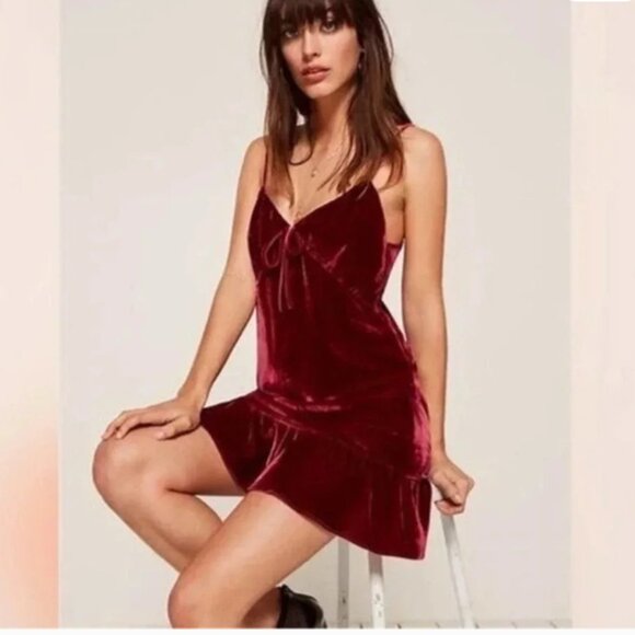 Reformation | Dresses | Reformation Polly Rayon Silk Red Velvet Mini ...